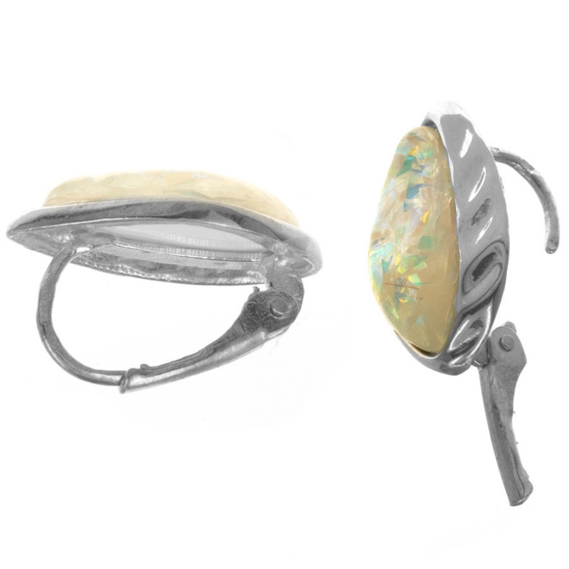 Strieborné náušnice - biely syntetický opál | Argento.sk